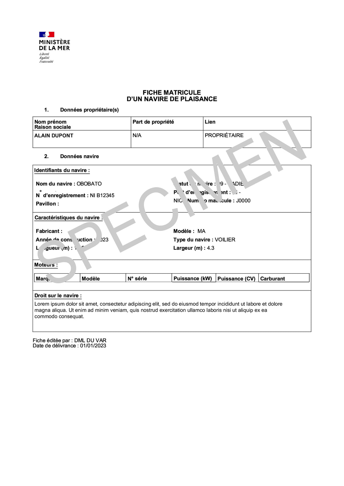 Fiche matricule – Bateau-immatriculation.com